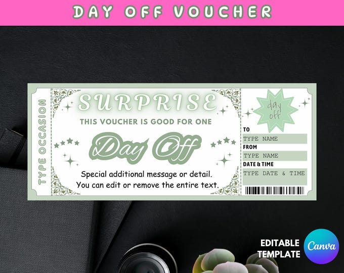 Editable Day off Voucher Canva Template Canva Gift Certificate Design ...