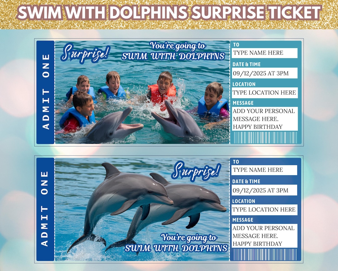 Swim With Dolphins Surprise Ticket,swimming Ticket Template,surprise ...