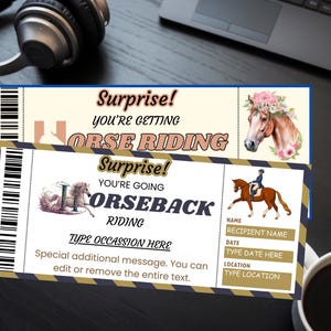 Printable Horse Riding Surprise Ticket: Horse Lovers Gift (instant ...