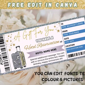 Printable Hotel Reservation Ticket, Surprise Hotel Reservation Ticket, Ticket Template, Gift ...