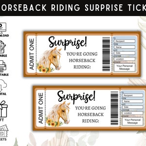 Printable Horse Riding Surprise Ticket, Horseback Riding Ticket, Ticket ...