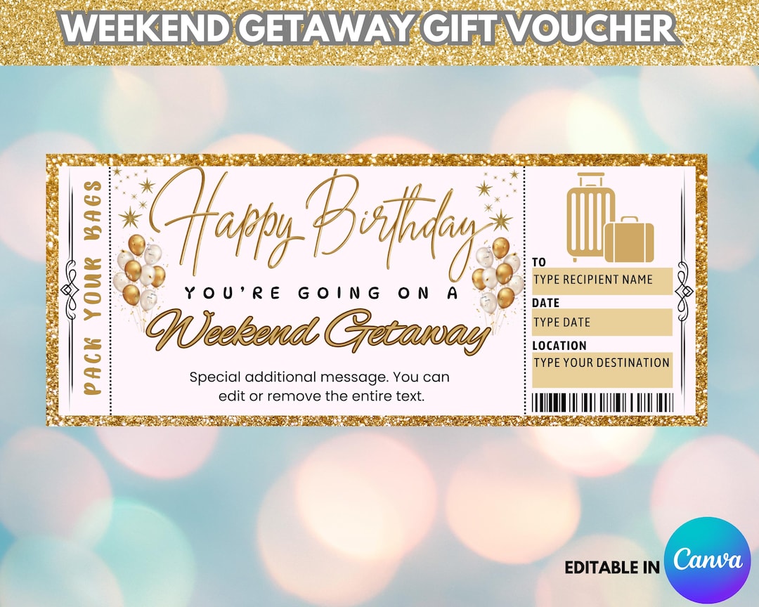 Surprise Weekend Getaway Ticket: Editable Travel Voucher, Weekend ...