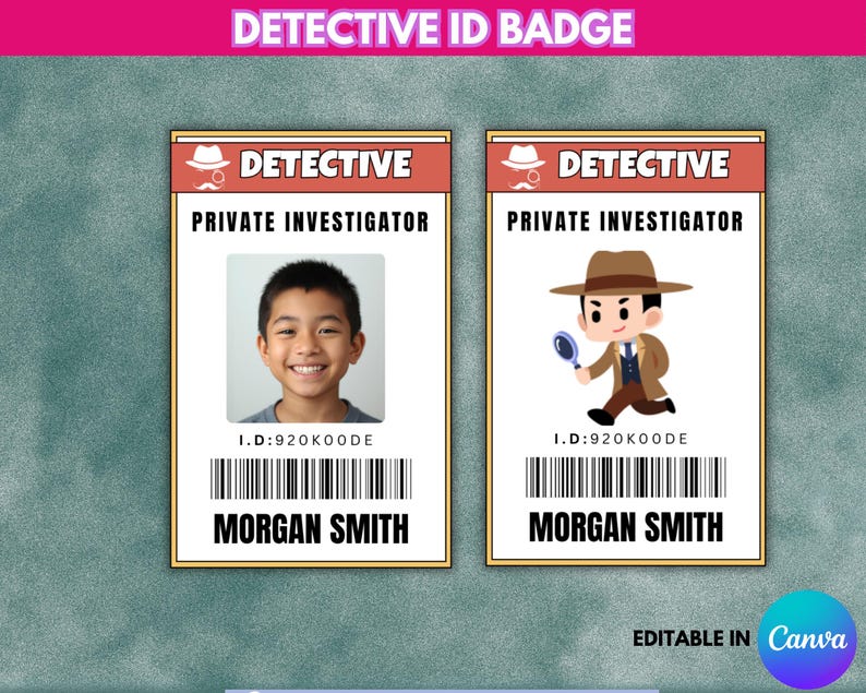Editable Detective ID Badge Template, Printable Secret Agent Name Tag ...