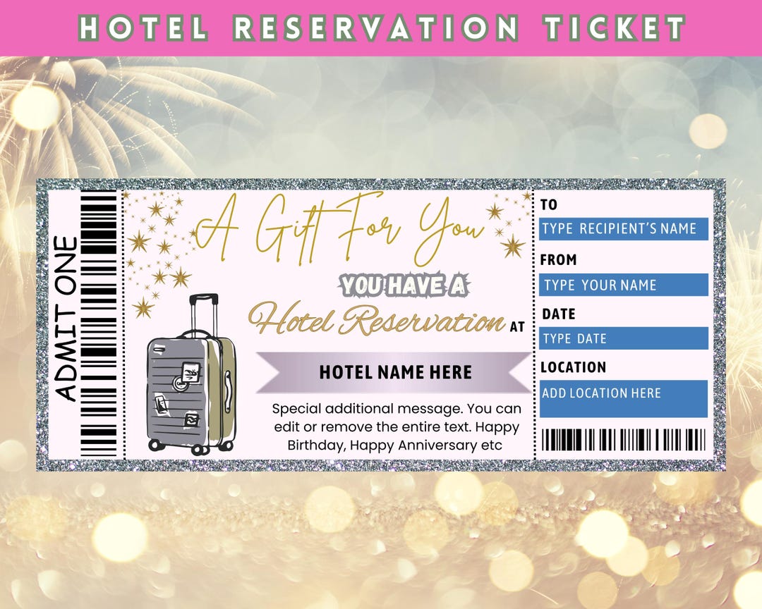 Hotel Reservation Gift Ticket: Printable Hotel Reservation Voucher ...