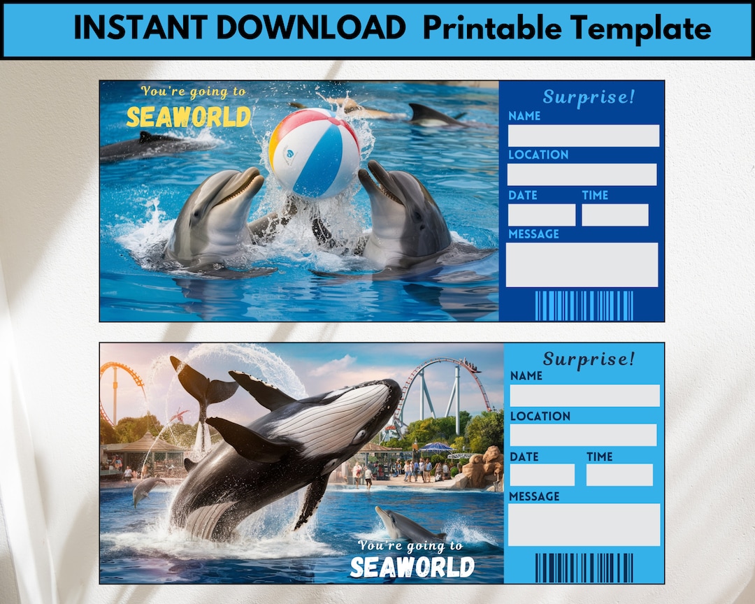 Surprise Seaworld Trip Reveal Ticket: Printable Gift Template, Seaworld ...