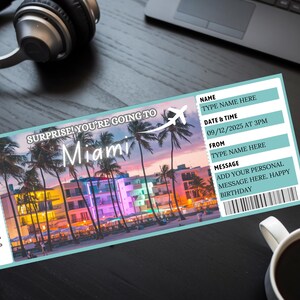 Printable Miami Surprise Trip Ticket Template, Boarding Pass Template ...