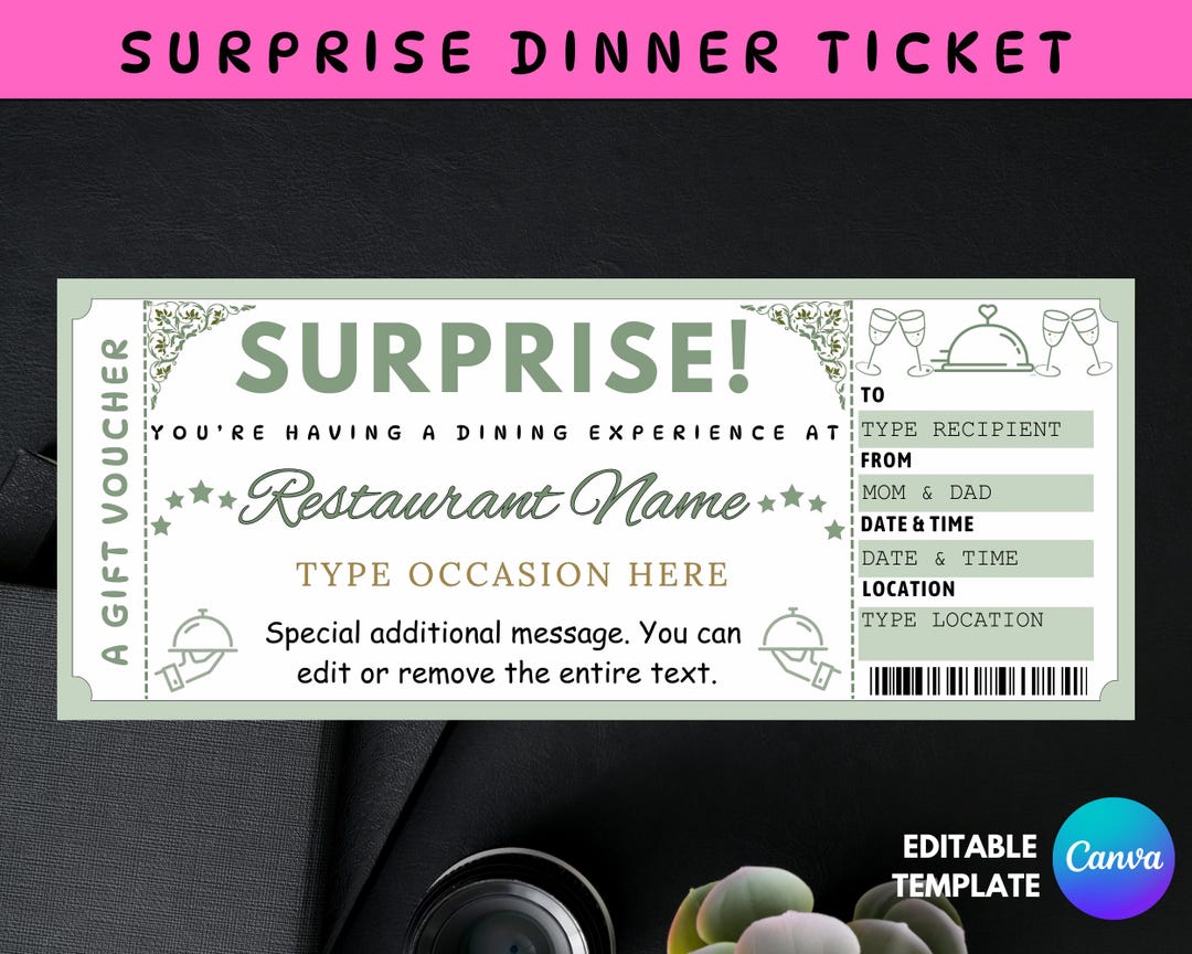 Surprise Dinner Ticket, Editable Dinner Voucher, Printable Dinner Night ...