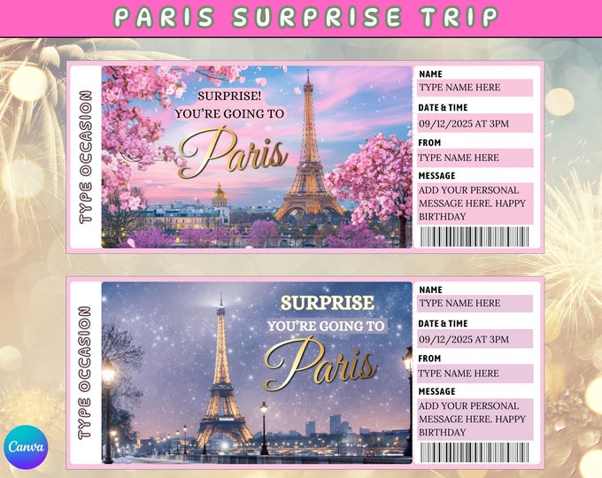 Editable Paris Boarding Pass Template, Printable Surprise Trip Reveal ...