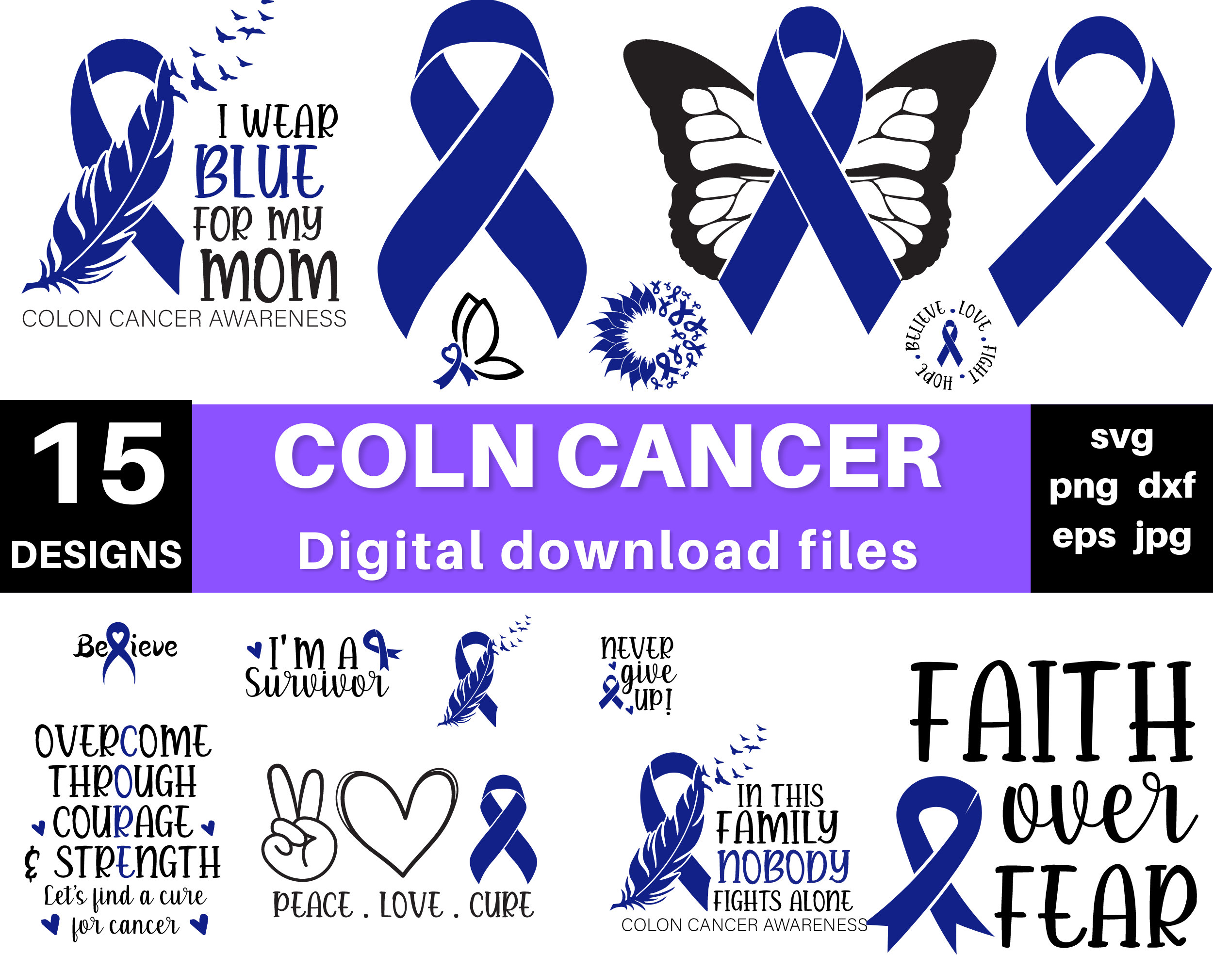 Colon Cancer Svg Cancer Svg Blue Ribbon Svg Colon Cancer Ribbon Colon Cancer Png Svg Files