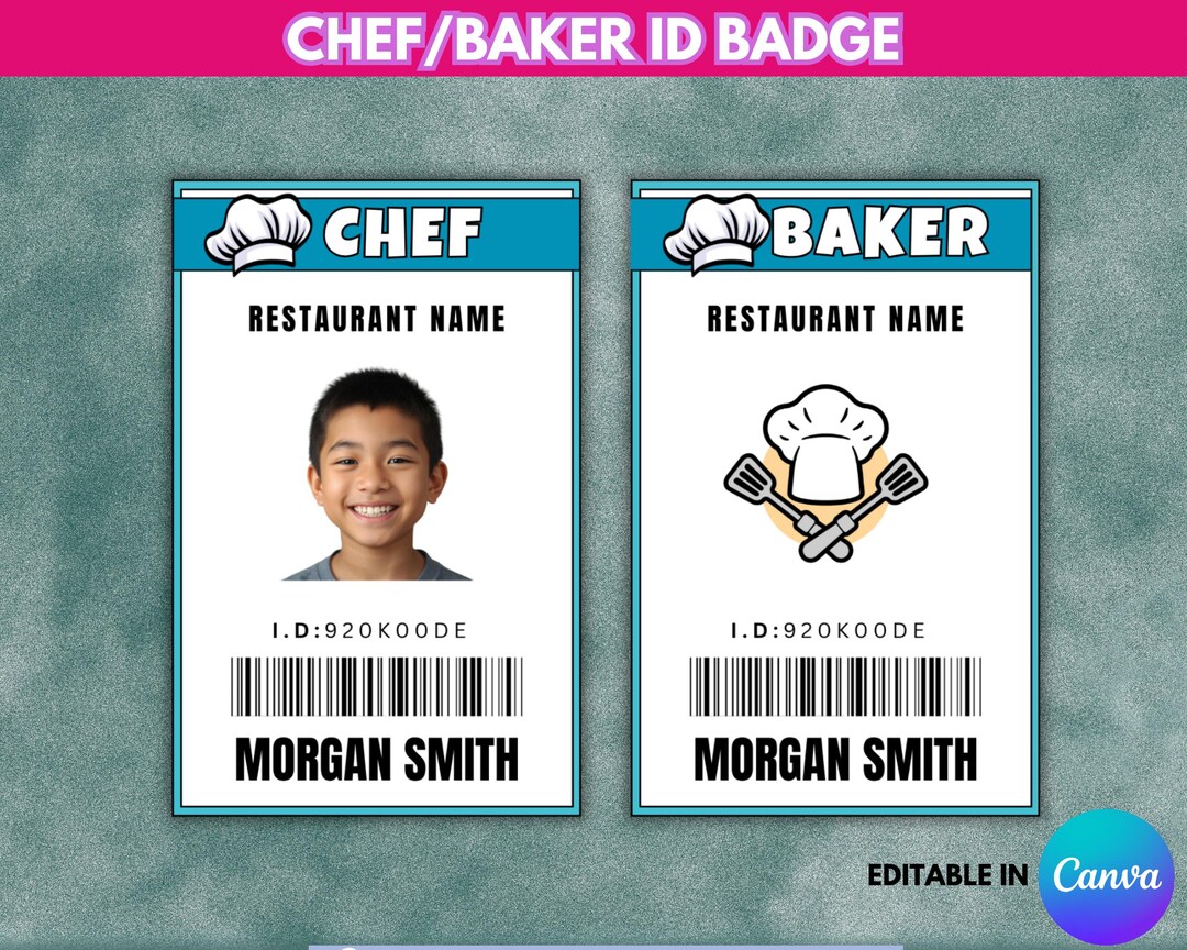 Editable Chef/ Baker ID Badge Template, Printable Baker Name Tag ...