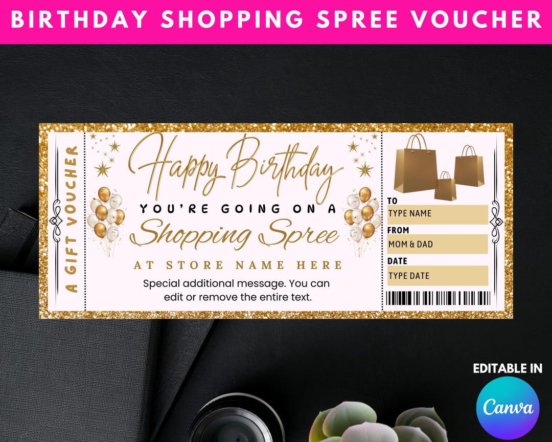 Birthday Shopping Spree Voucher Ticket, Custom Shopping Spree Gift ...