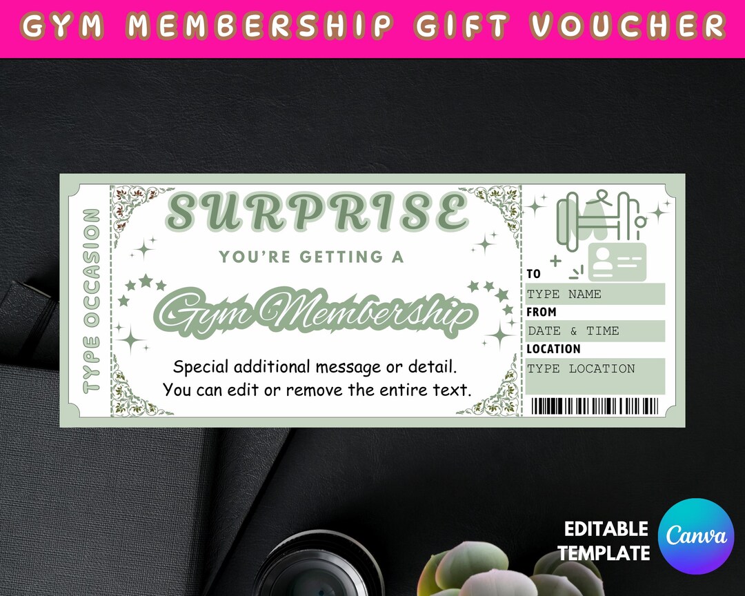 Gym Membership Gift Voucher: Editable Fitness Ticket (digital Download ...