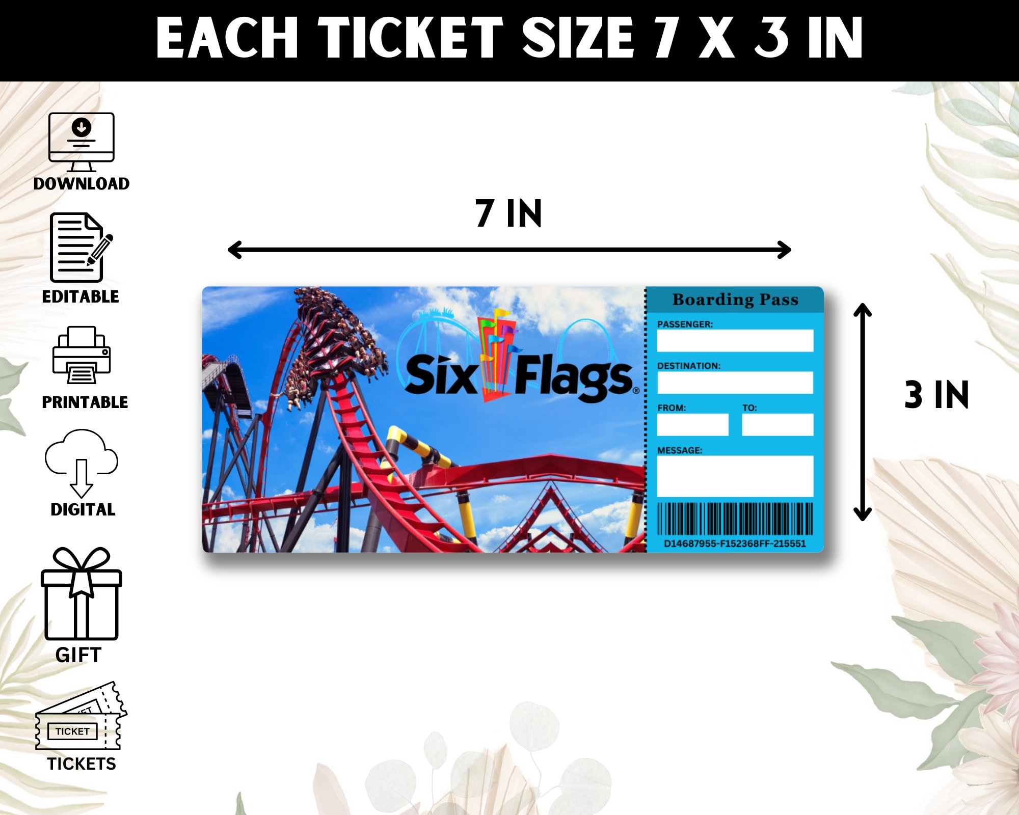 Printable Six Flags Gift Ticket Template, Boarding Pass, Trip Ticket ...