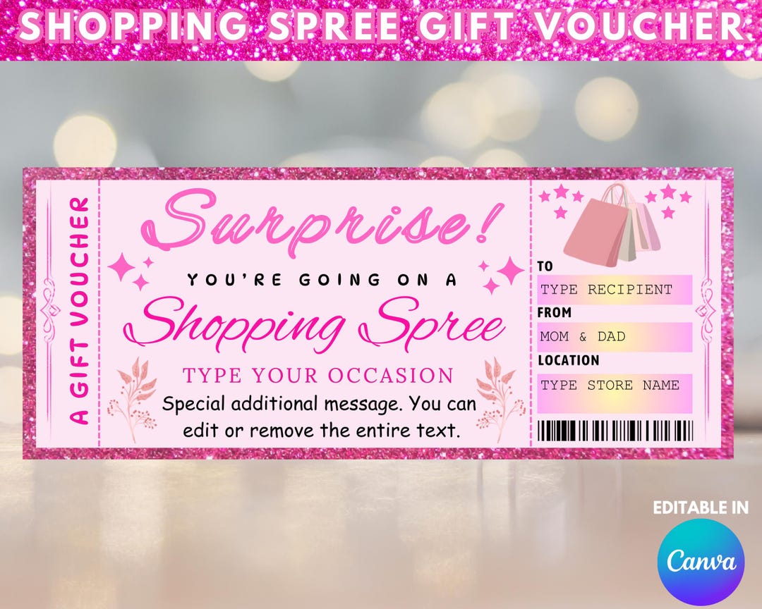 Shopping Spree Gift Certificate, Surprise Shopping Day Trip Voucher ...