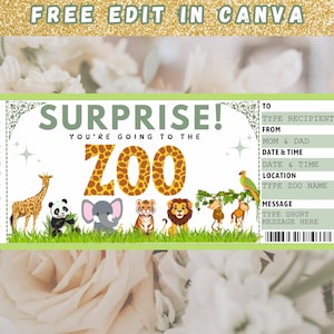 Printable Surprise Zoo Ticket, Gift for Kids, Zoo Ticket to Edit, Zoo ...
