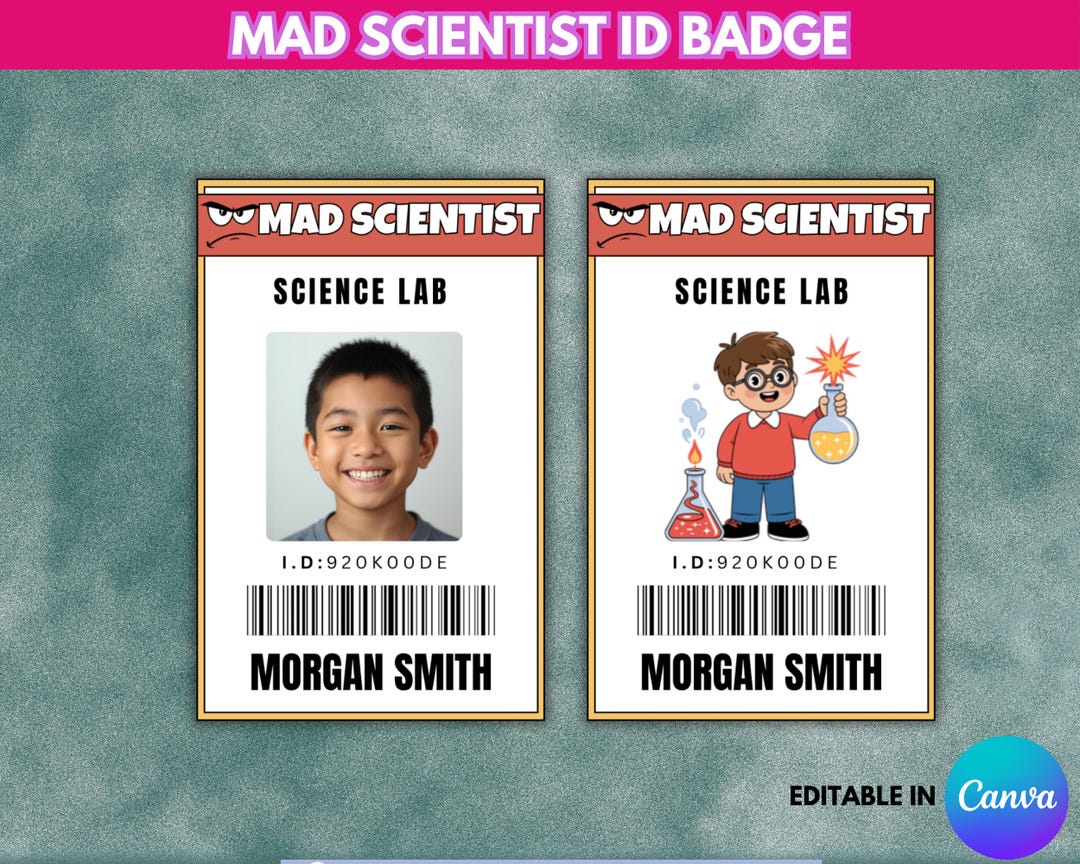 Editable Mad Scientist ID Badge Template, Printable Science Name Tag ...