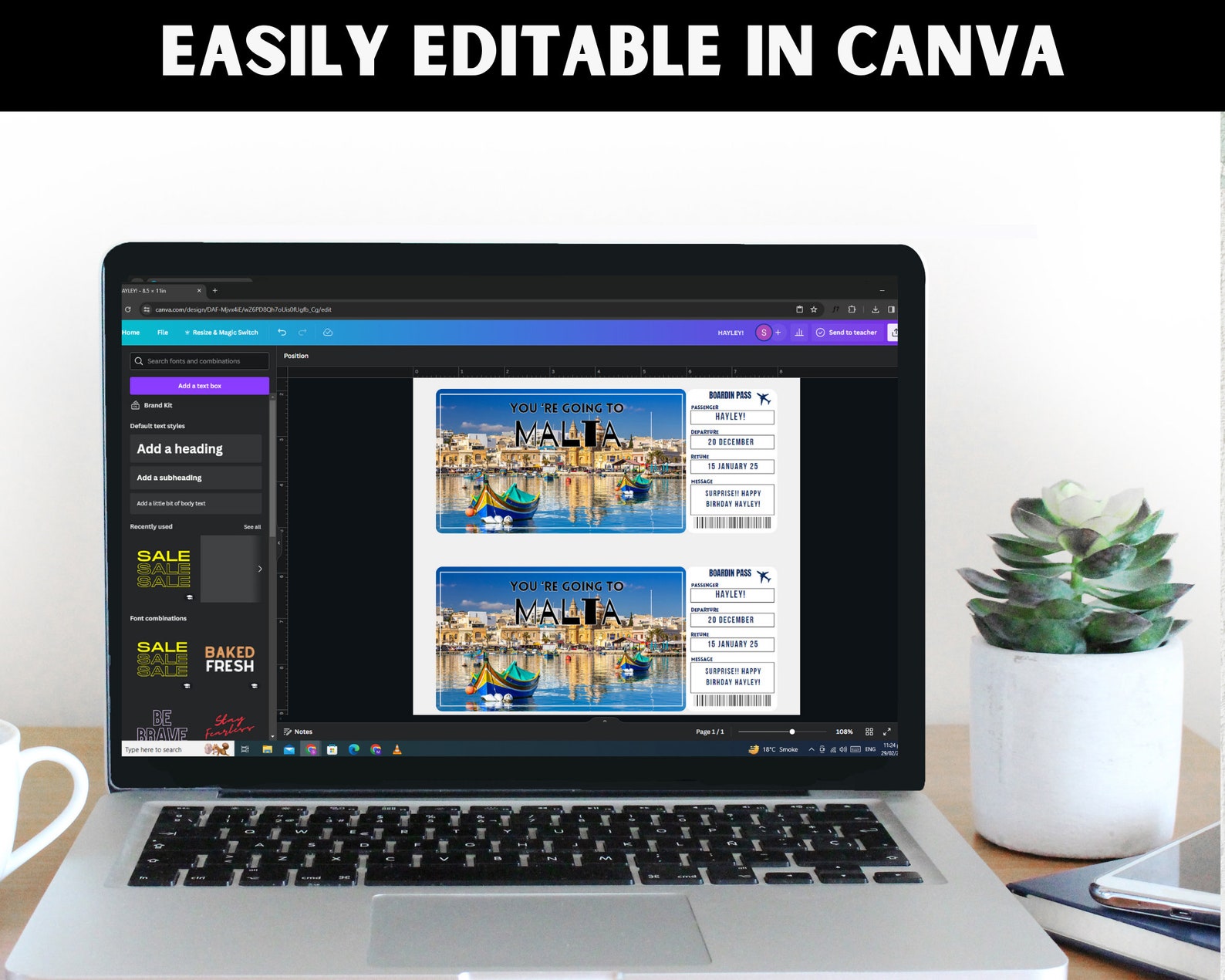 Printable Malta Trip Surprise Gift Ticket, You're Going to Malta, Gift ...