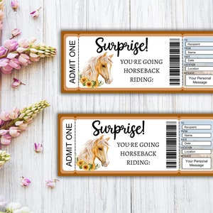 Printable Horse Riding Surprise Ticket, Horseback Riding Ticket, Ticket ...