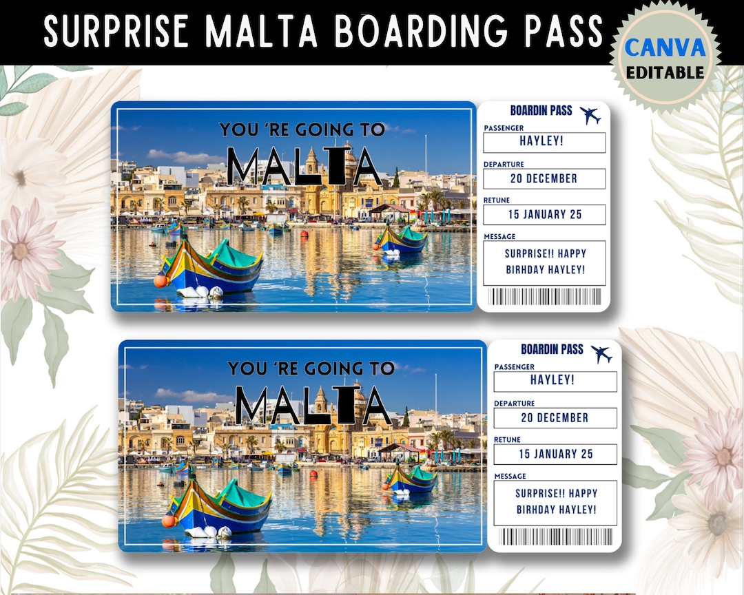 Printable Malta Trip Surprise Gift Ticket, You're Going to Malta, Gift ...