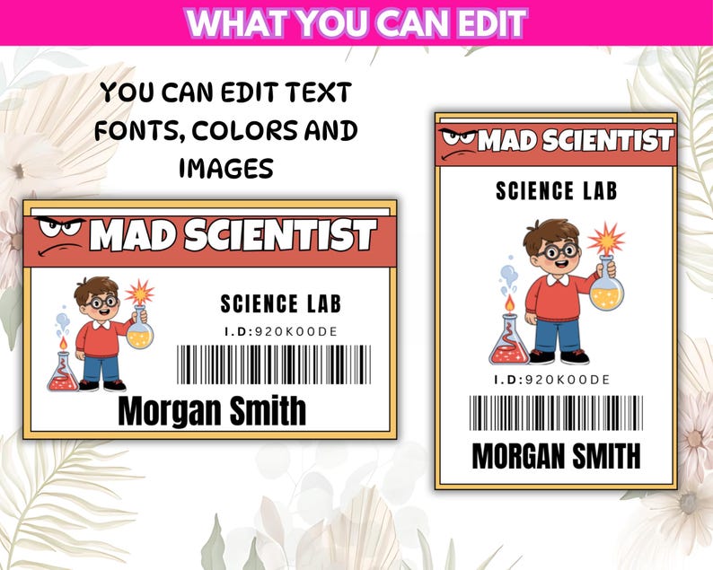 Editable Mad Scientist ID Badge Template, Printable Science Name Tag ...