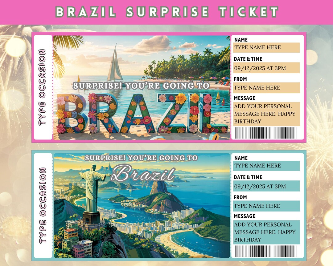 Surprise Brazil Trip Ticket Template: Editable Boarding Pass (digital ...