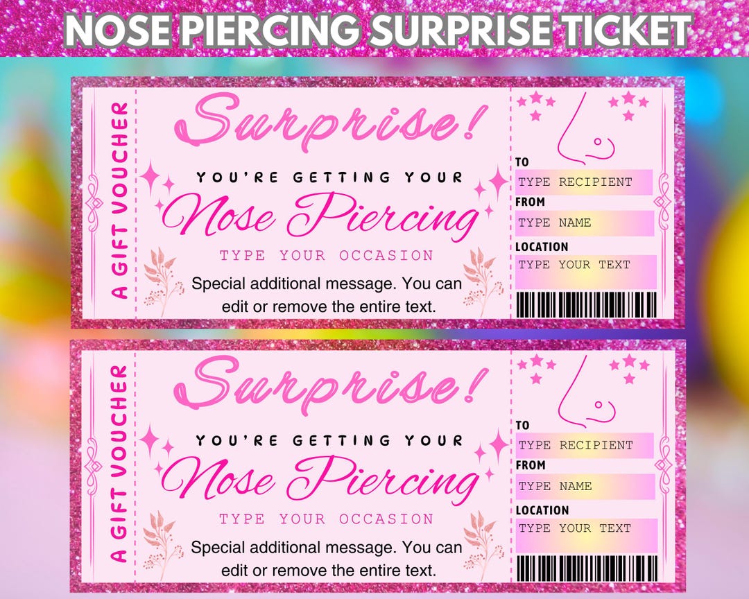 Nose Piercing Surprise Ticket, Nose Piercing Gift Voucher, Nose ...