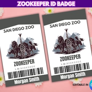 Editable Zookeeper ID Badge Template: Zoo Pretend Play (digital ...