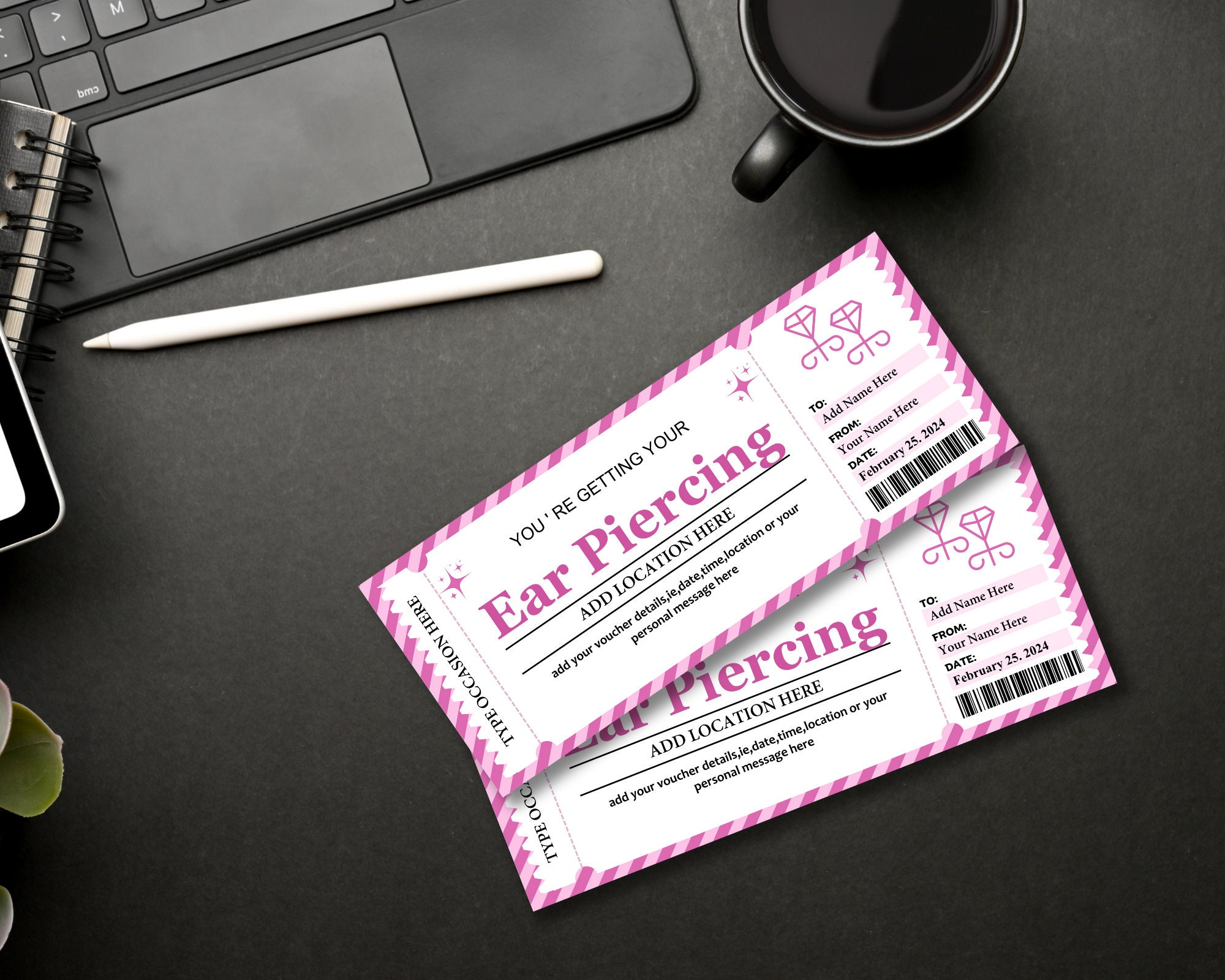 Printable Ear Piercing Ticket Template, Gift Certificate, Ear Piercing ...