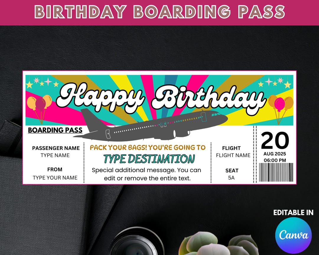 Birthday Boarding Pass Ticket, Birthday Travel Ticket, Birthday Ticket ...