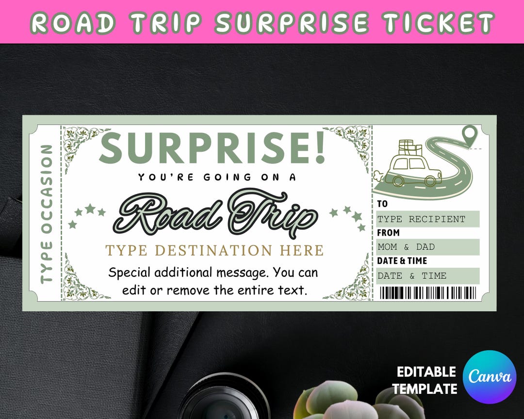 Editable Road Trip Surprise Ticket Template (instant Download), ROAD ...