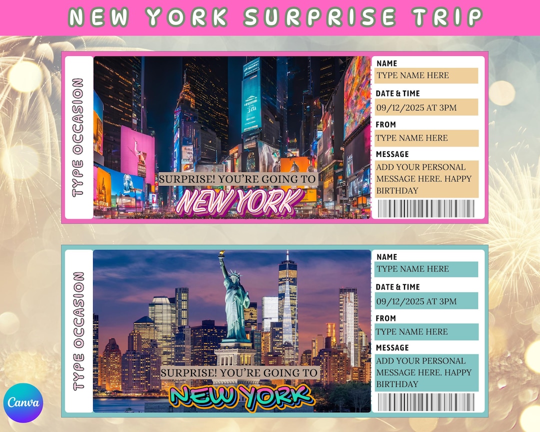 New York Surprise Trip, New York Boarding Pass, New York Trip Ticket ...