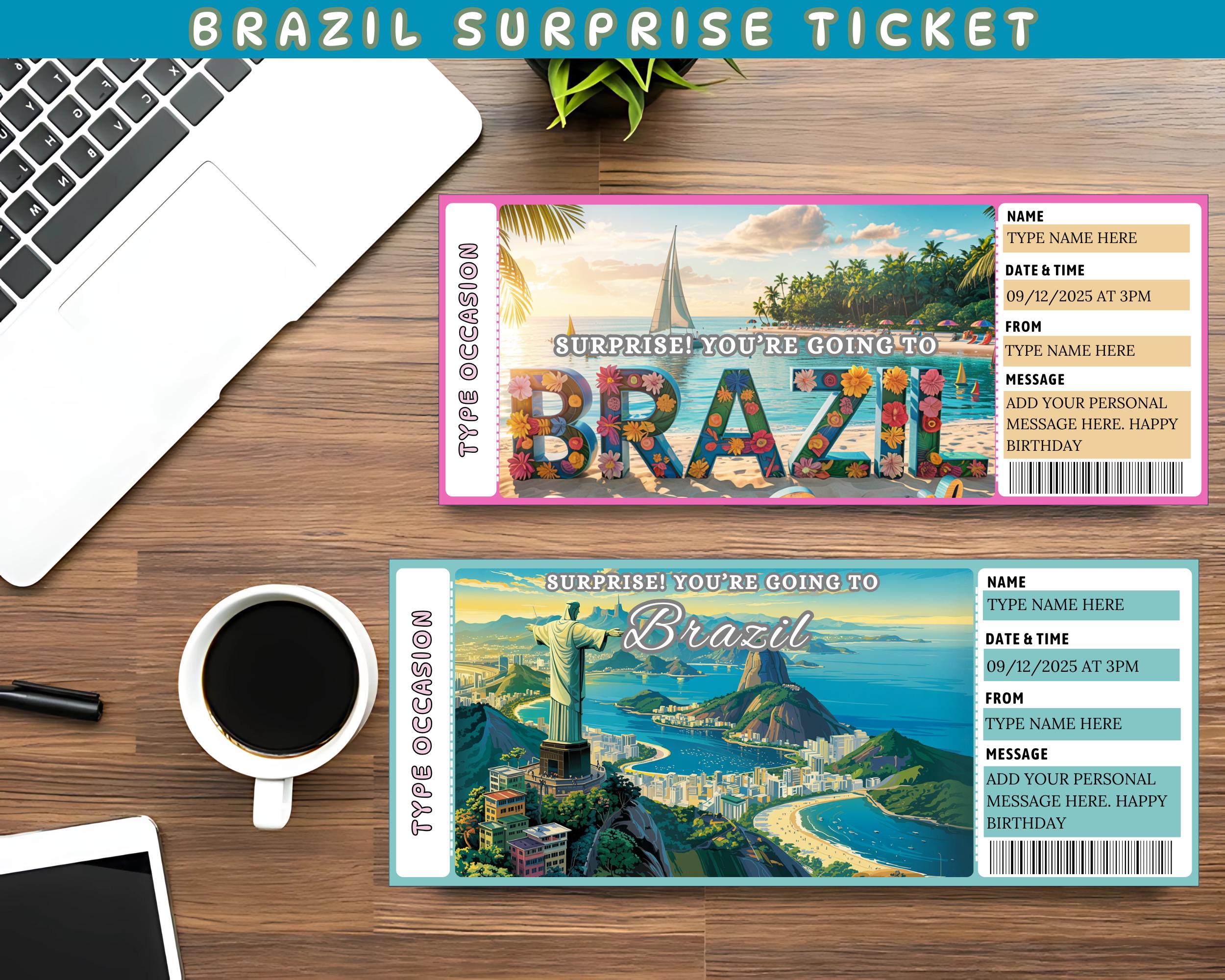 Surprise Brazil Trip Ticket Template: Editable Boarding Pass (digital ...