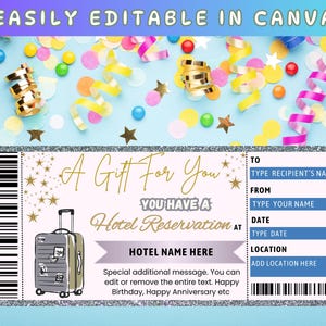 Printable Hotel Reservation Ticket, Surprise Hotel Reservation Ticket, Ticket Template, Gift ...