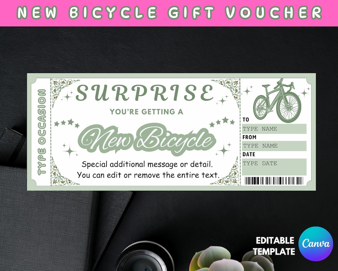 New Bicycle Gift Voucher Template: Surprise Reveal Ticket (digital ...