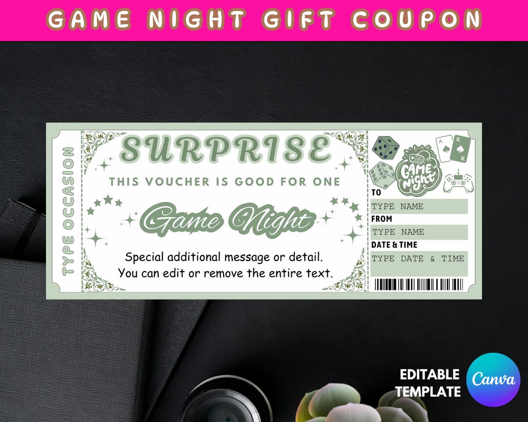 Editable Game Night Gift Voucher Template (canva) - Etsy