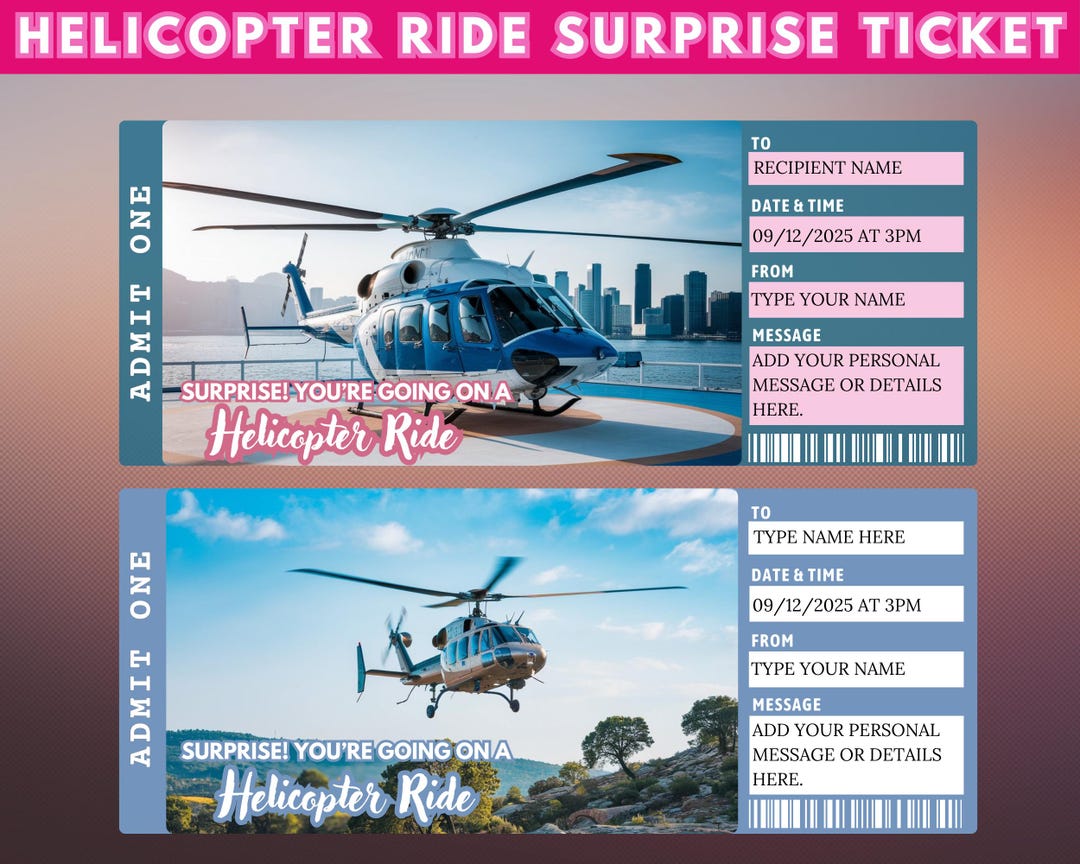 Helicopter Ride Ticket Template: Surprise Adventure Gift (instant ...