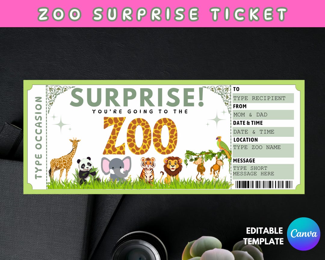Printable Surprise Zoo Ticket, Gift for Kids, Zoo Ticket to Edit, Zoo ...