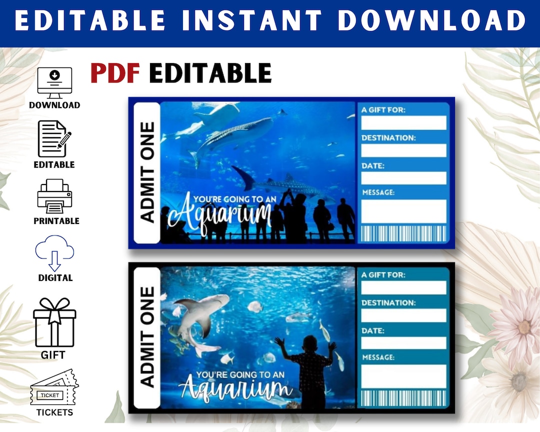 Editable Aquarium Surprise Ticket Template, Printable Gift Ticket ...