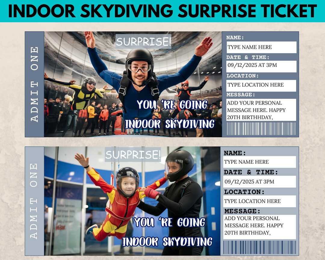 Editable Indoor Skydiving Surprise Gift Ticket:canva Template(instant ...