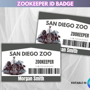 Editable Zookeeper ID Badge Template: Zoo Pretend Play (digital ...