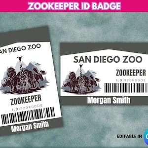 Editable Zookeeper Id Badge Template, Zookeeper Name Tag, Zookeeper for ...