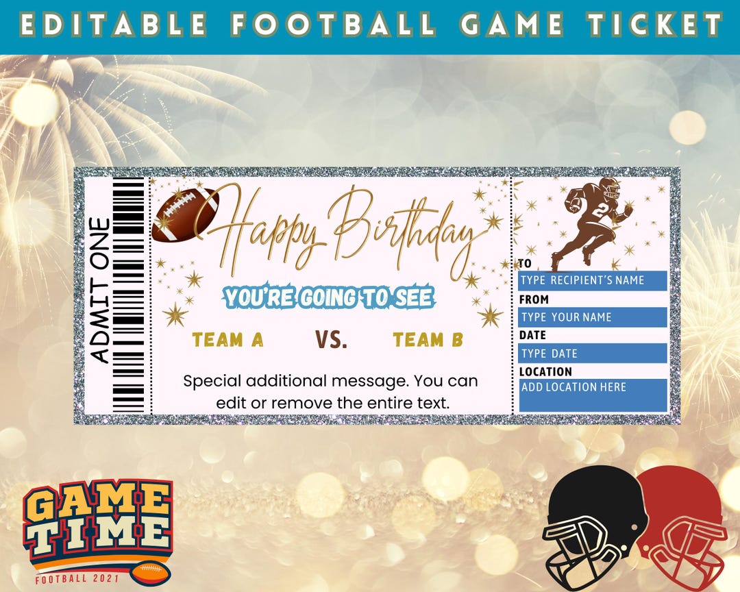 Football Game Ticket Template, Birthday Surprise Football Game Ticket ...