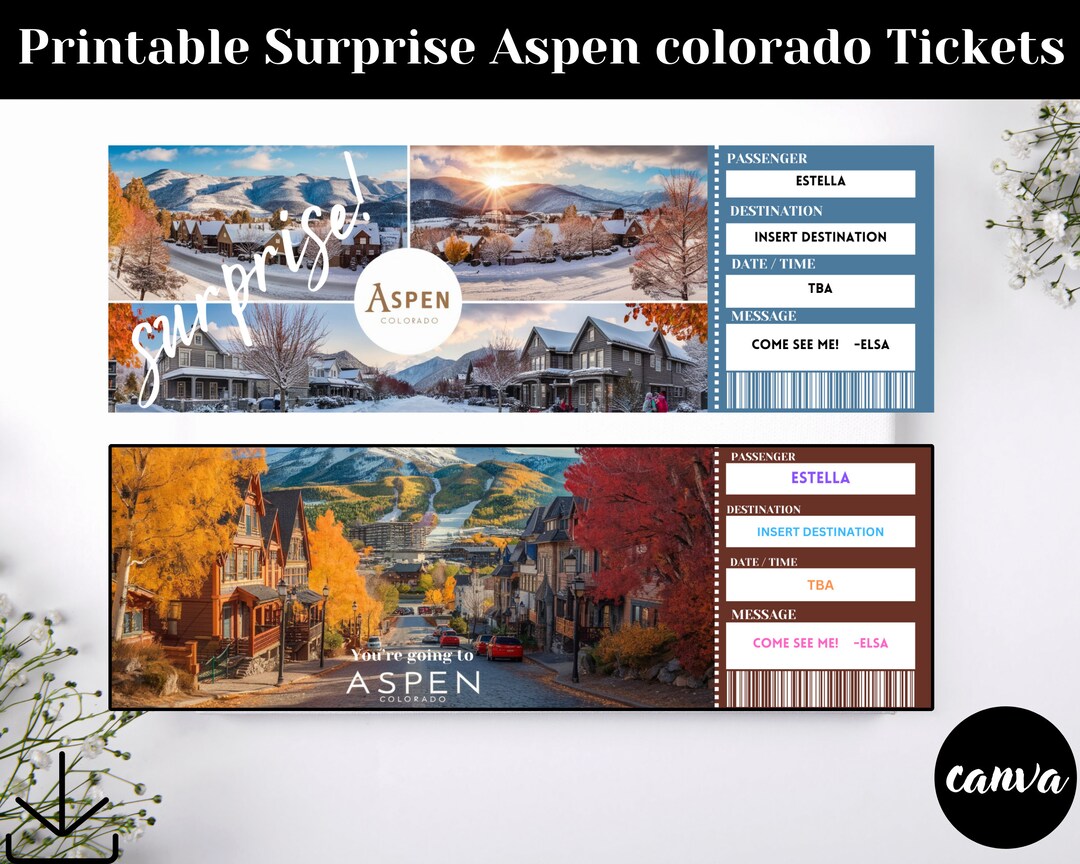 Printable Surprise Aspen Travel Ticket Template (PDF) - Etsy