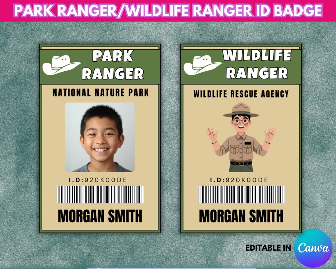 Editable Wildlife Ranger ID Badge Template, Printable Park Ranger Name ...