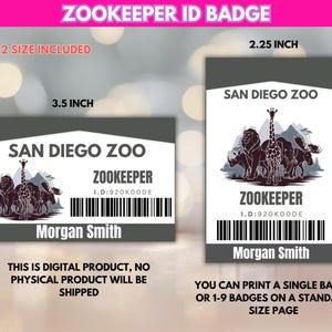 Editable Zookeeper Id Badge Template, Zookeeper Name Tag, Zookeeper for ...