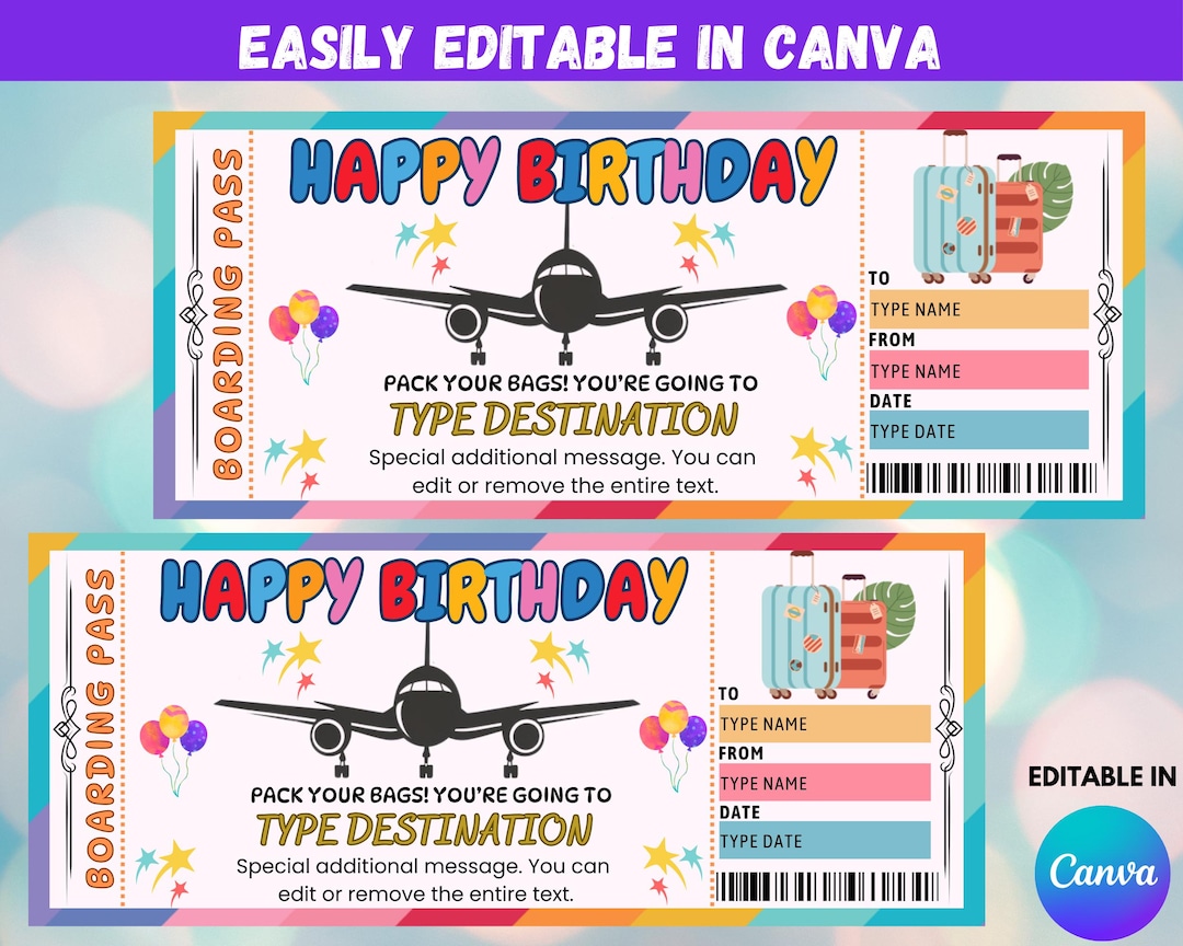 Birthday Surprise Ticket, Surprise Trip Plane Ticket, Birthday Gift ...