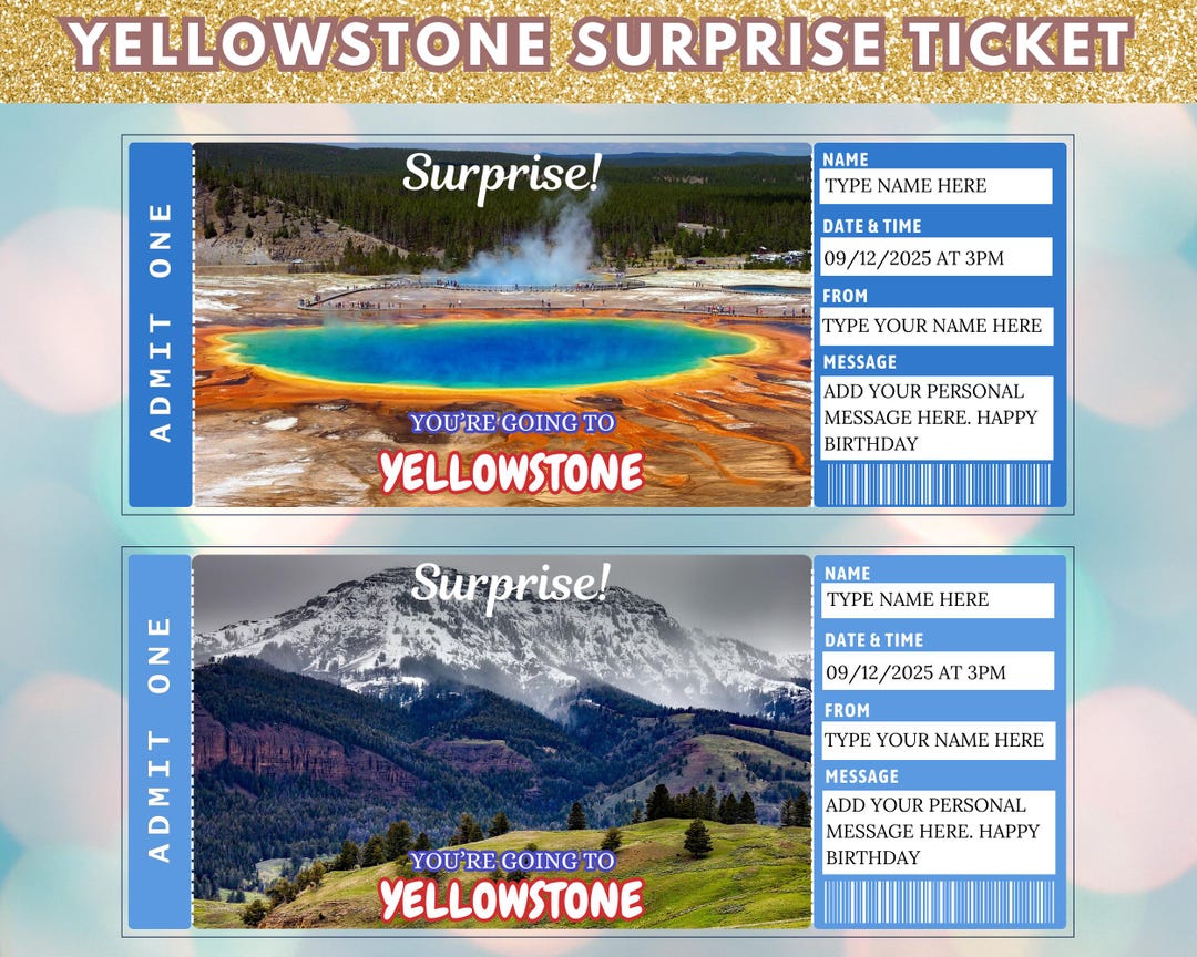 Yellowstone Surprise Trip Ticket: Editable Vacation Gift (digital ...