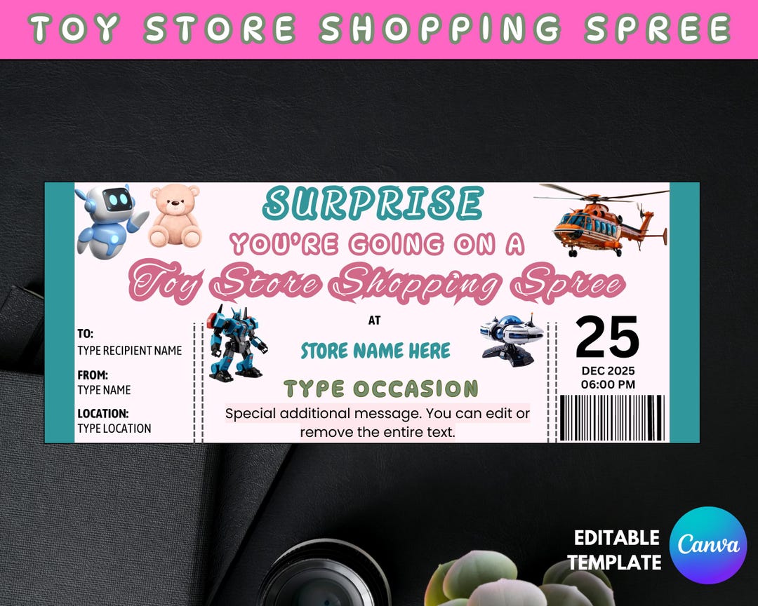 Toy Store Shopping Spree Ticket: Editable Gift Voucher (digital ...