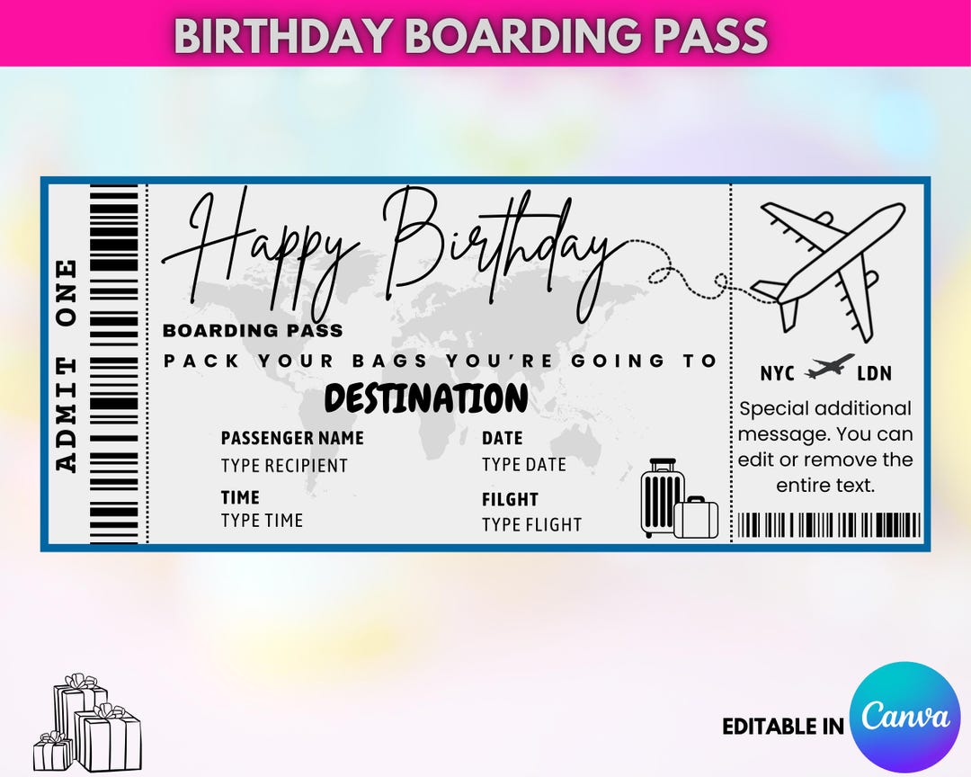 Surprise Birthday Trip Ticket, Printable Happy Birthday Boarding Pass ...