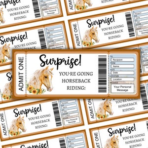 Printable Horse Riding Surprise Ticket, Horseback Riding Ticket, Ticket ...